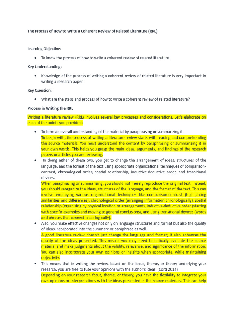 The Process of How To Write A Coherent Review of Related Literature | PDF