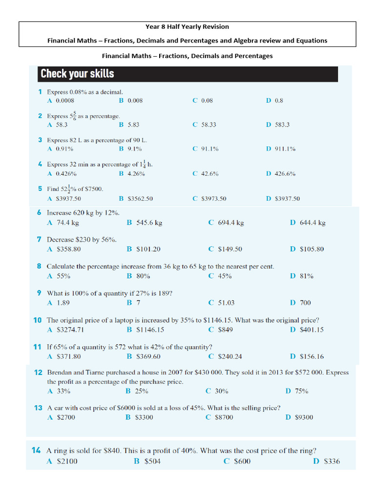 Year 8 Financial Maths Revision Guide | PDF