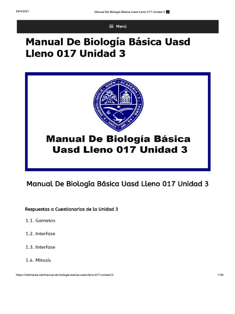 Manual de Biologia Basica Uasd Lleno 017 Unidad 3 Compress | PDF