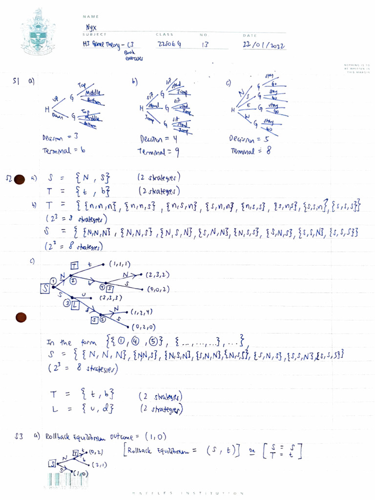 H3 Game Theory C3 Book Exercises | PDF