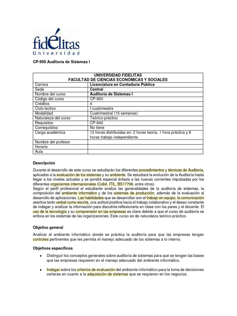 Programa de Auditoría en Sistemas I | PDF