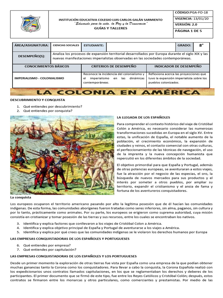 La Colonia en El Continente Americano Octavo | PDF | Colonialismo ...