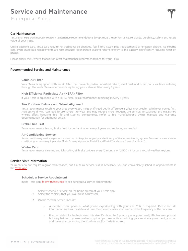 Tesla - Fleet - Guide - Service and Maintenance - US | PDF | Tesla ...