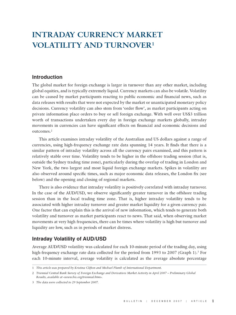 Intraday Currency Market Volatility Turnover RBA 2007 | PDF
