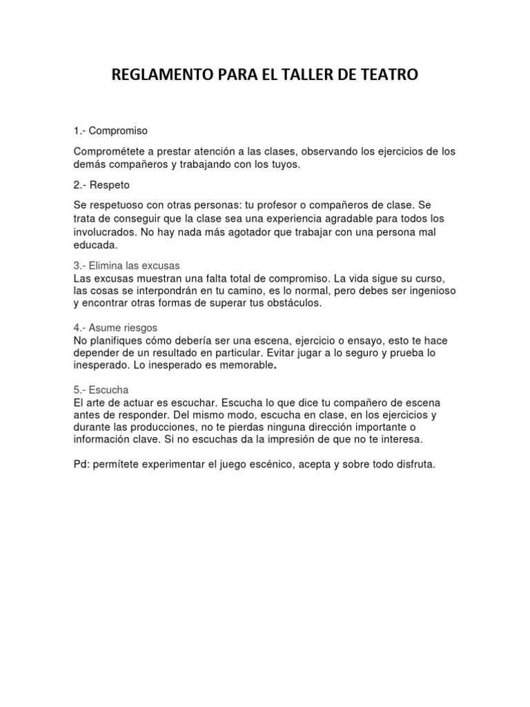 Reglamento para El Taller de Teatro | PDF