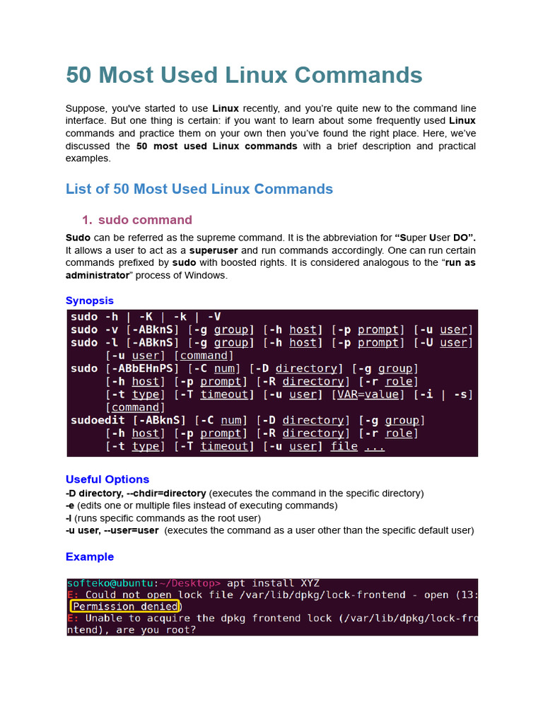 50 Most Used Linux Commands PDF | PDF | Computers