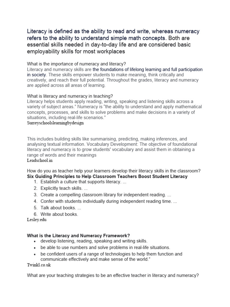 Promoting Literacy and Numeracy Skills | PDF | Literacy | Mathematics