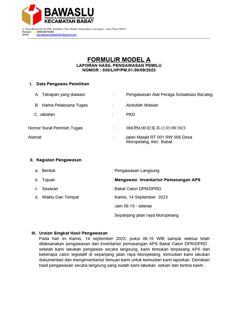 FORM Pengawasan APS | PDF