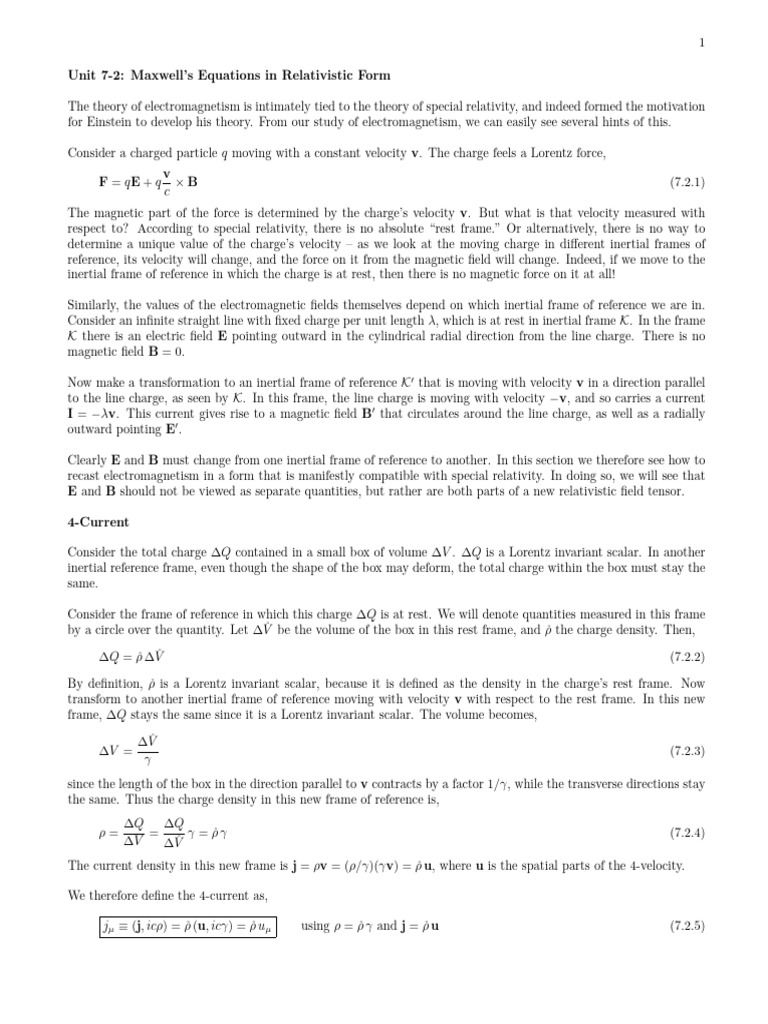 Unit 7-2 | PDF | Special Relativity | Magnetic Field