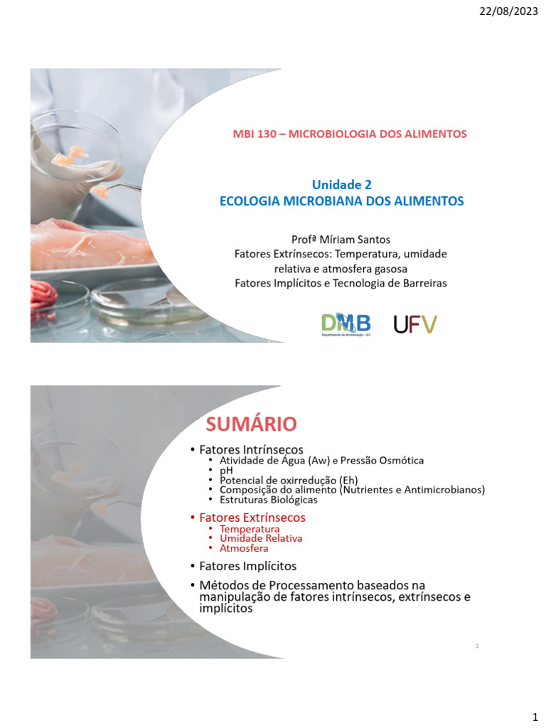 Aula 3 - Ecologia Microbiana Dos Alimentos - Fatores Extrínsecos e Implícitos | PDF | Carne ...