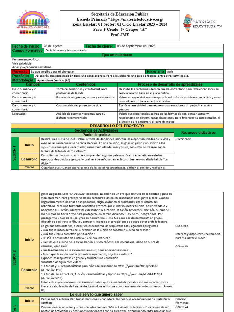 Planeacion6toGrado05Lo Que Yo Elijo para Mi Bienestar | PDF