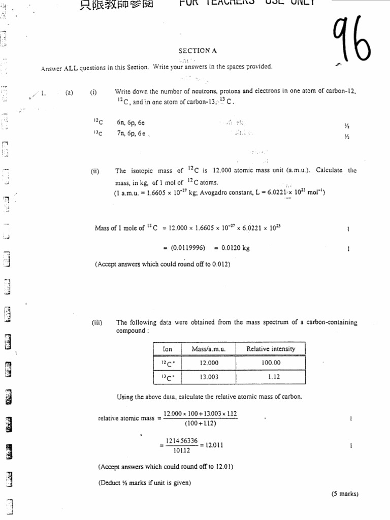 1996 AL Chemistry Marking Scheme