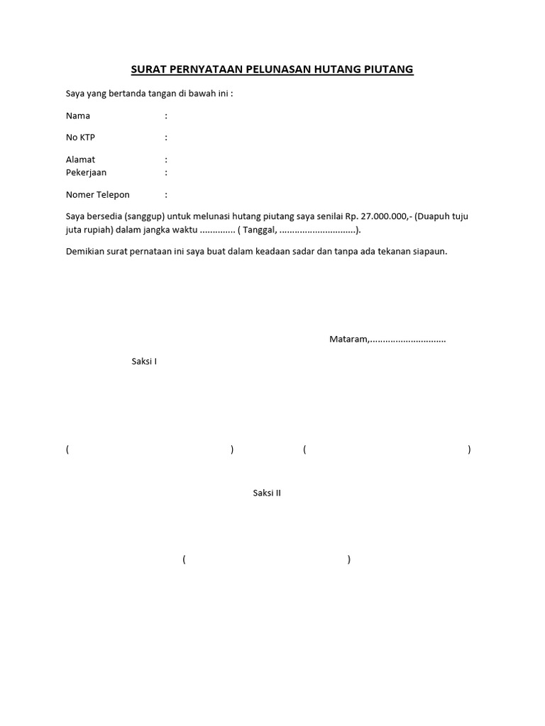 Surat Pelunasan Hutang Piutang | PDF