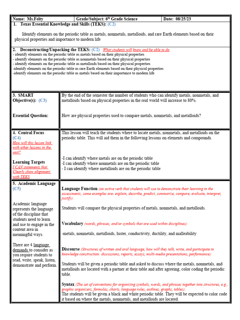 Edtpa Lesson Plan Guide LPG - 1 1 | PDF | Metals | Learning