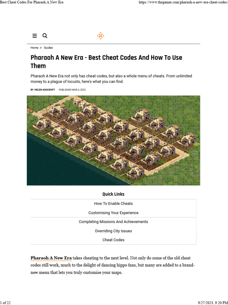 Best Cheat Codes For Pharaoh A New Era | PDF | Fairies | Cheating In ...