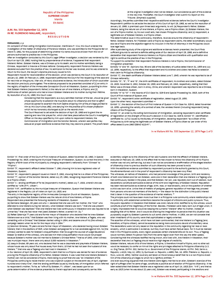 Consti Law in Re Mallare | PDF | Citizenship | Birth Certificate