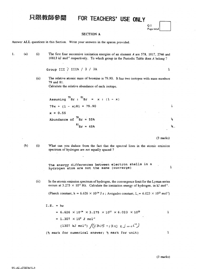 1995 AL Chemistry Paper 1 Marking Scheme | PDF