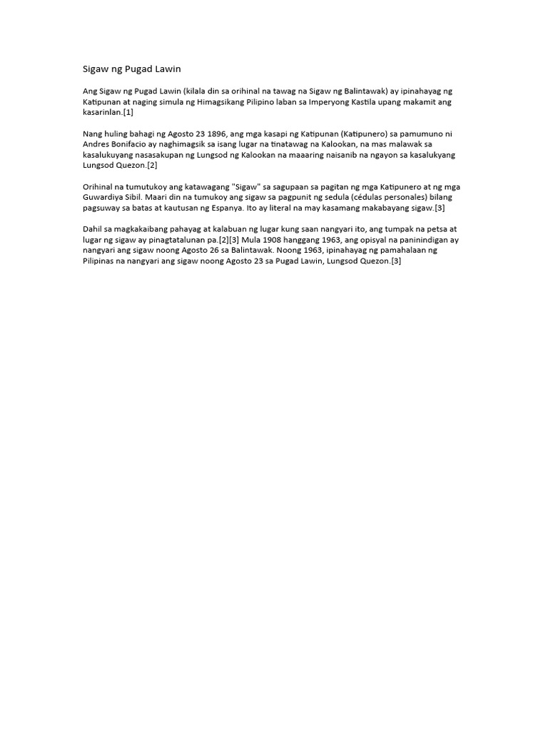 Sigaw NG Pugad Lawin | PDF