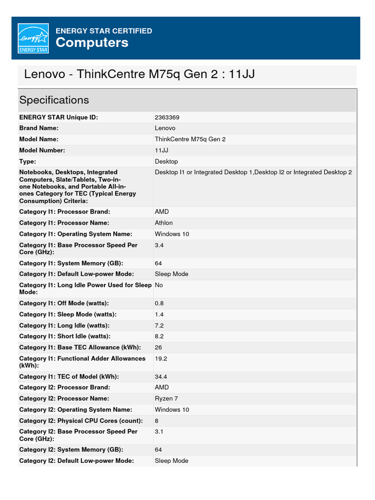 Lenovo - ThinkCentre M75q Gen 2 11JJ-2022-07-10 | PDF | Laptop ...