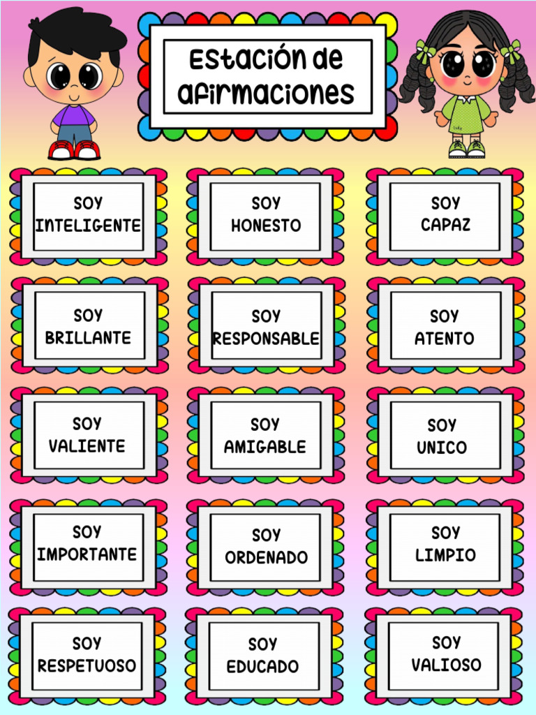 Estación de Afirmaciones Positivas para Niños | PDF | Cocina, comidas y ...