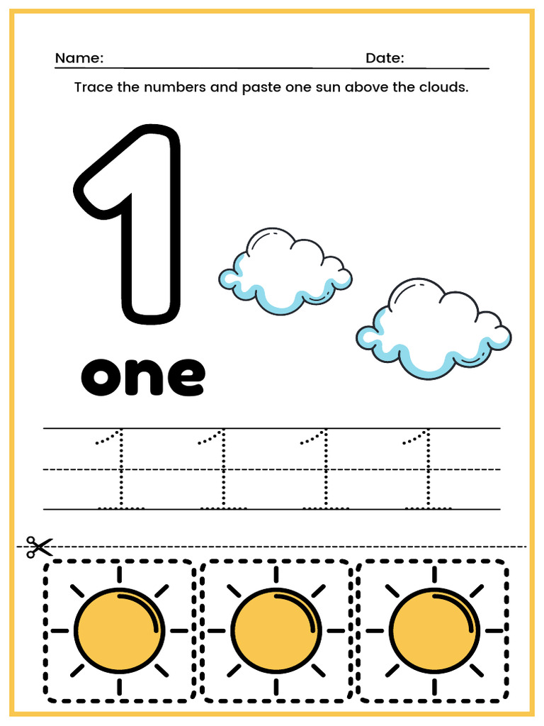 Trace, Cut, and Paste Number One Math Worksheet | PDF