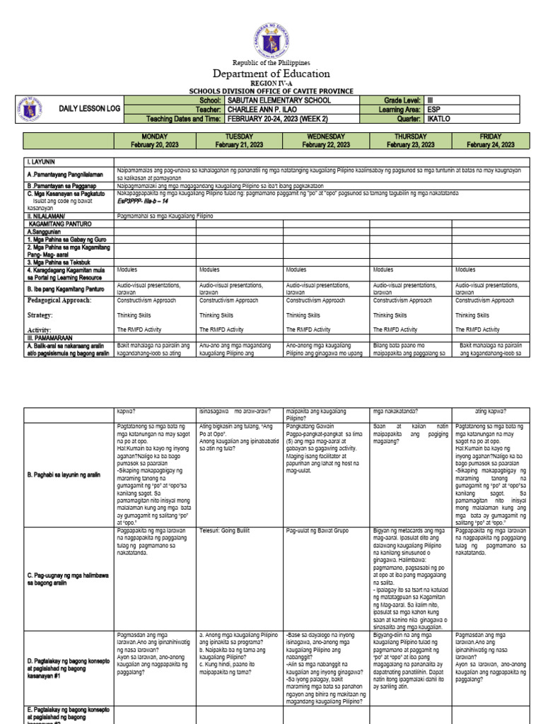 DLL Esp3 Q3 Week2 | PDF