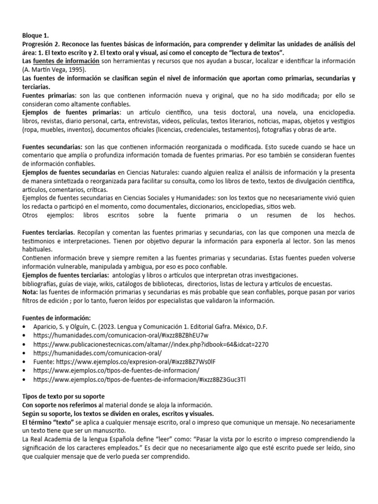 Tipos y Fuentes de Información Textual | PDF | Artes del Lenguaje y ...