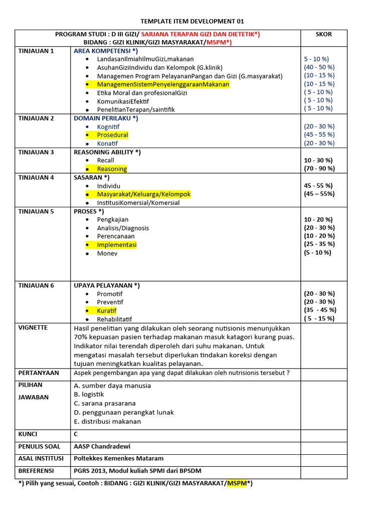TEMPLATE ITEM DEVELOPMENT 2021 AASP Chandradewi | PDF | Sains & Matematika