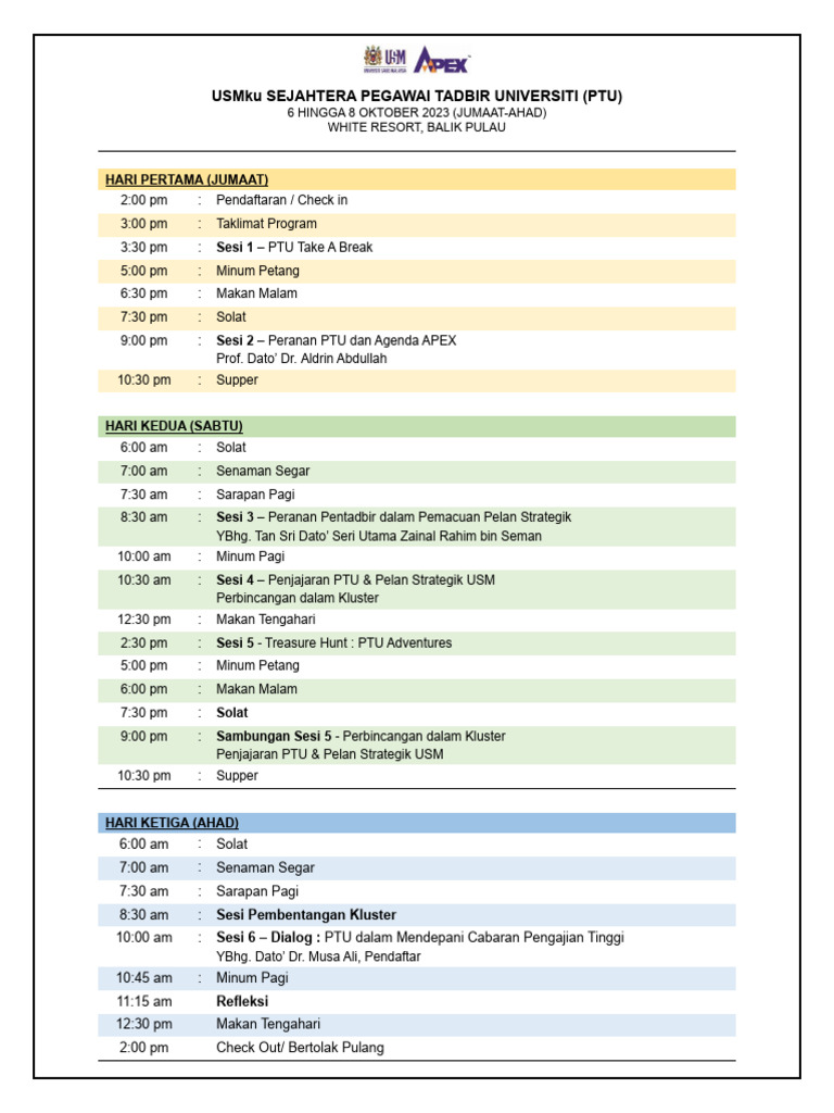 JADUAL PROGRAM USM | PDF