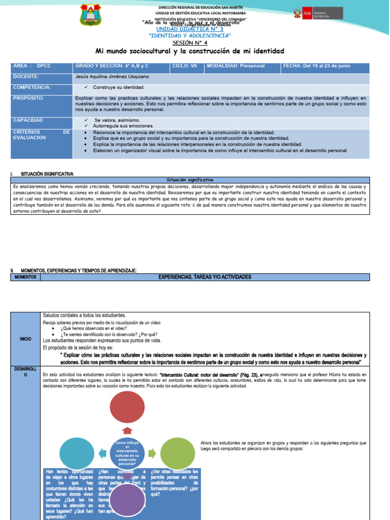 SESION DE APRENDIZAJE #4 - DPCC 4° A, B y C - SEGUNDO BIMESTRE | PDF