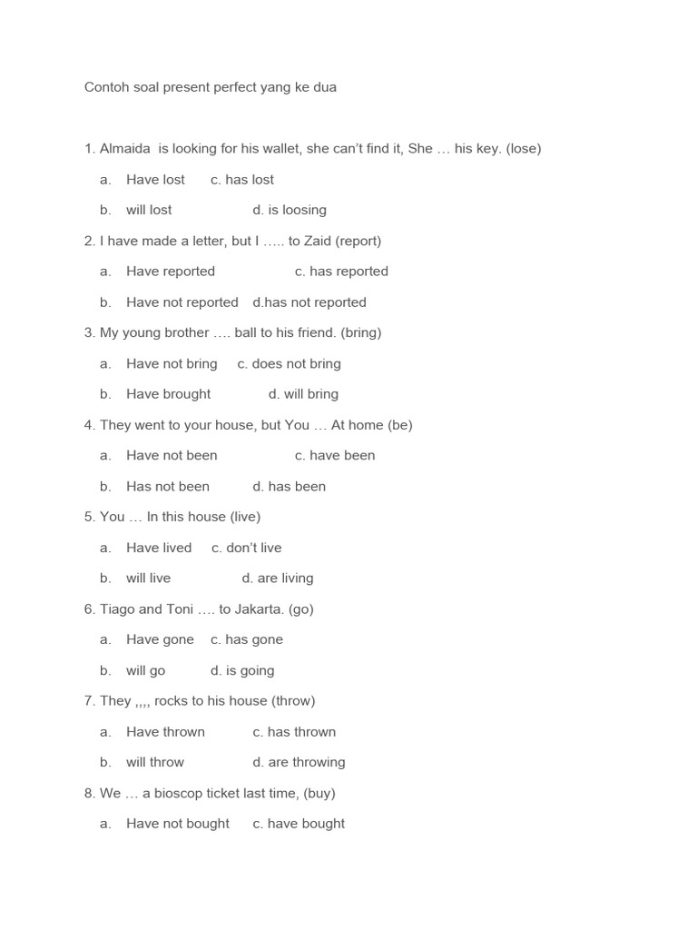 Contoh Soal Present Perfect Yang Ke Dua | PDF