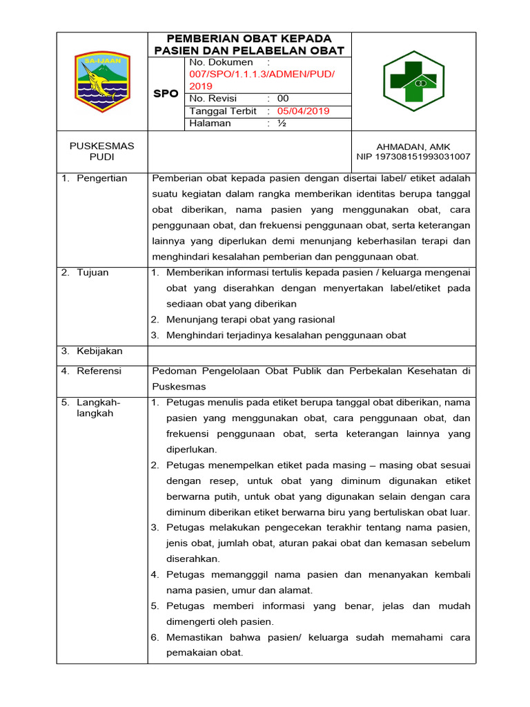 8.2.3.3 Pemberian Obat Kepada Pasien Dan Pelabelan Obat | PDF