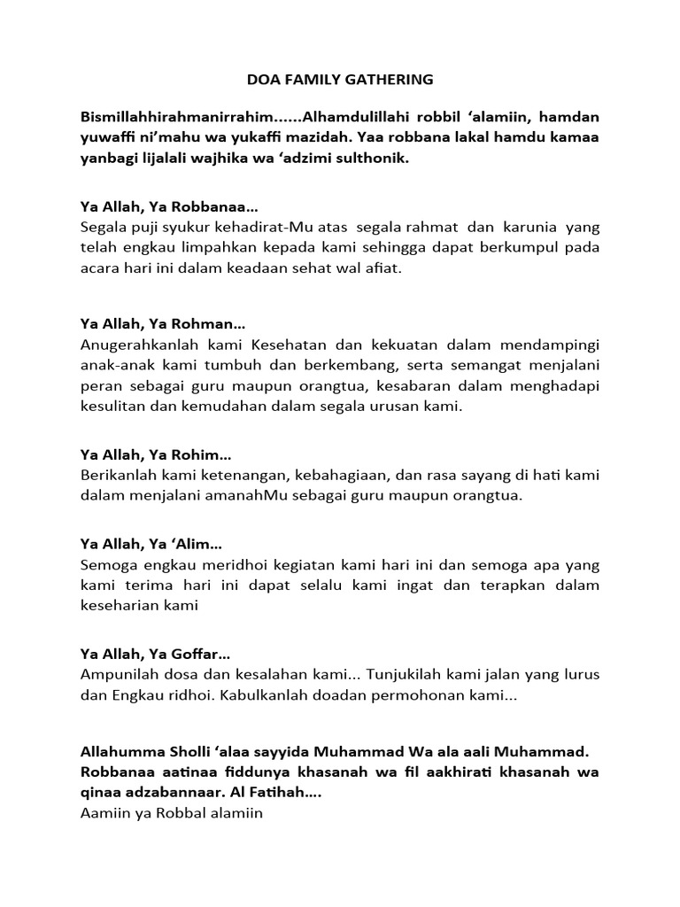 Doa Penutupan Family Gathering | PDF