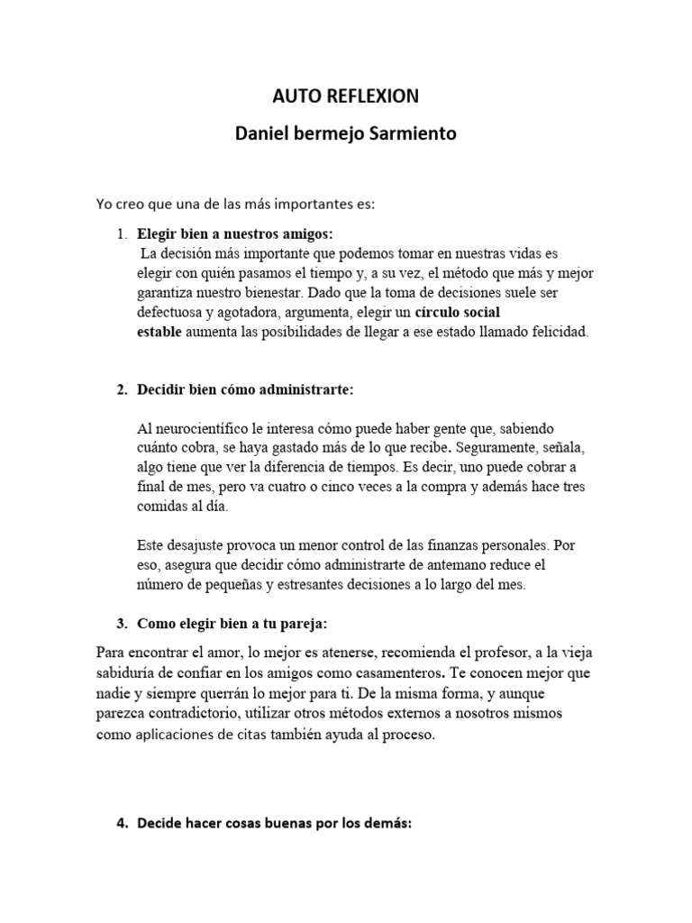 Auto Reflexion | PDF | Felicidad