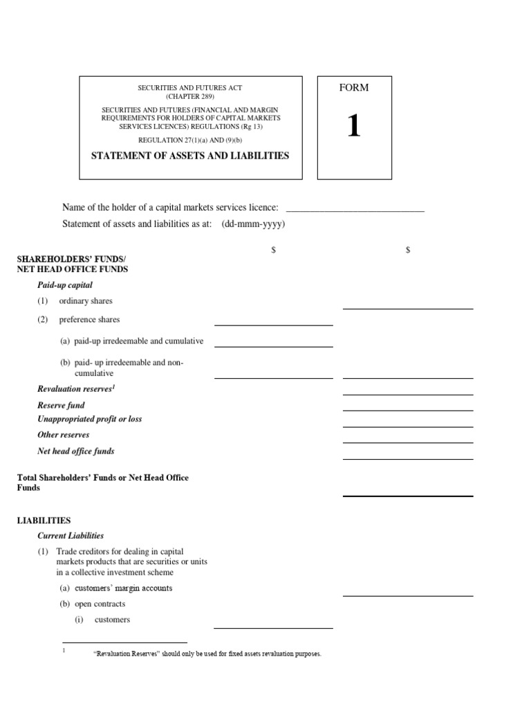 Form 1 - Statement of Assets and Liabilities (Ver 8 Oct 2018) | PDF