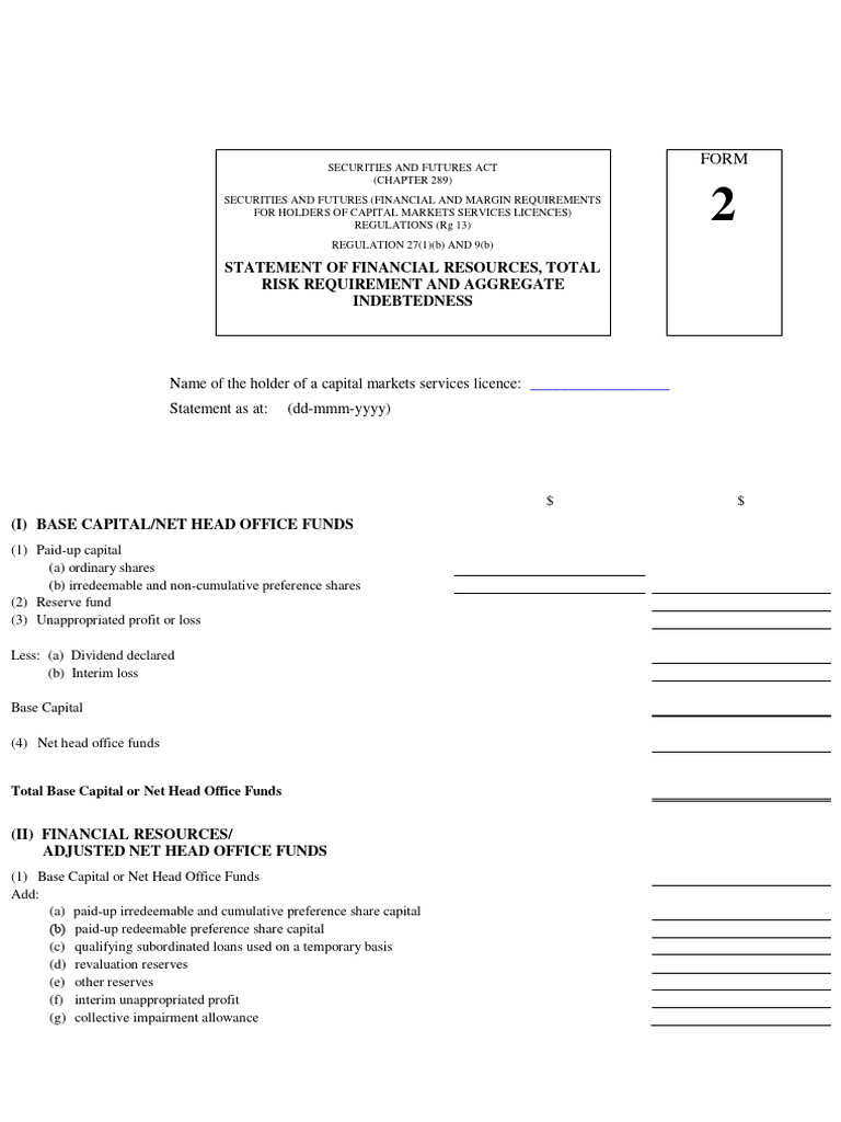 Form 2 - Statement of Financial Resources, Total Risk Requirement and ...