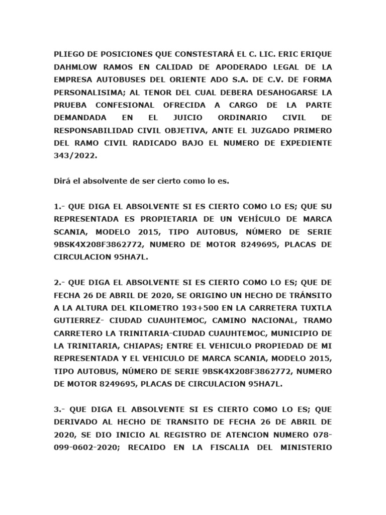 Pliego de Posiciones para Apoderado | PDF