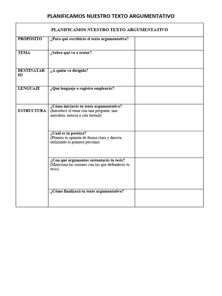 Planificamos Nuestro Texto Argumentativo | PDF