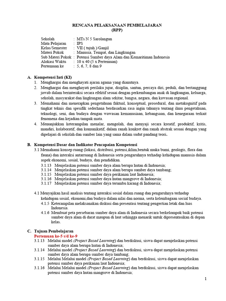 RPP K-13 IPS-VII Potensi Sumber Daya Alam Dan Kemaritiman Indonesia No ...