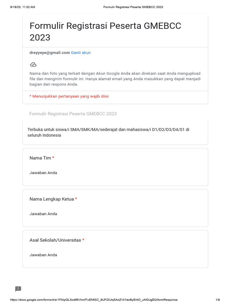 Formulir Registrasi Peserta GMEBCC 2023 | PDF | Karier & Perkembangan ...