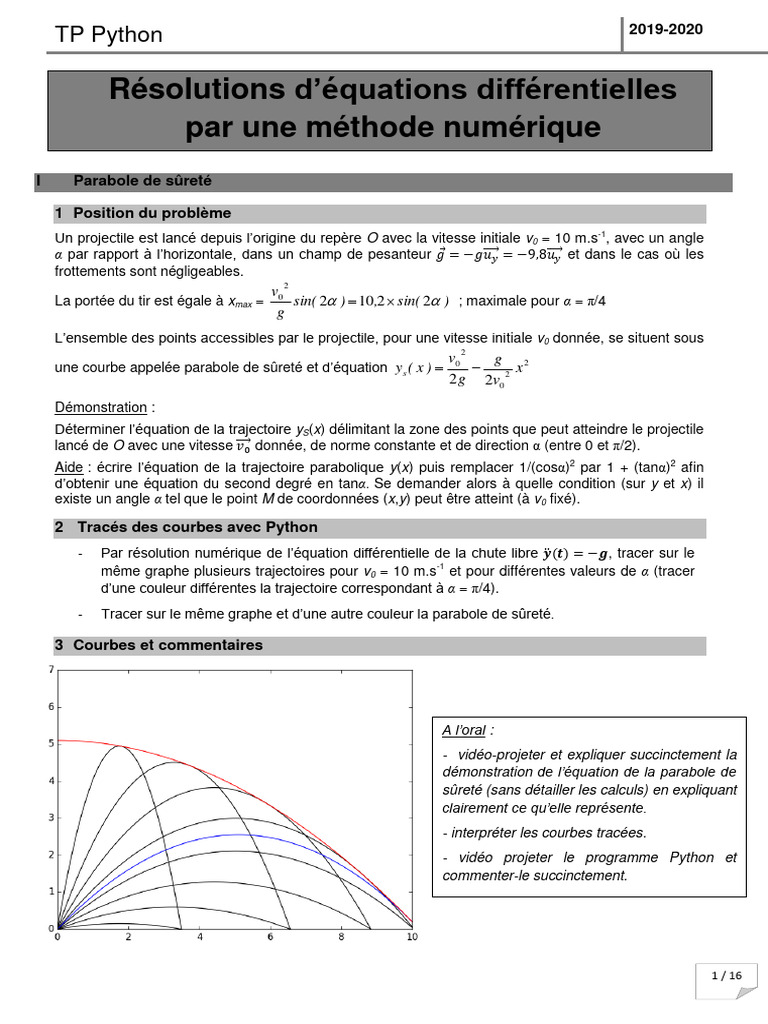 Résolutions d Équations Différentielles Par Une Méthode Numérique | PDF