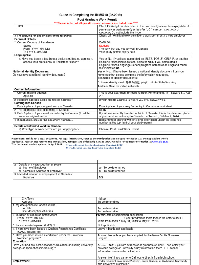 Guide To Completing The IMM 5710 Form Work Permit April 2019 | PDF Guide To Completing The IMM 5710 Form Work Permit April 2019 | PDF