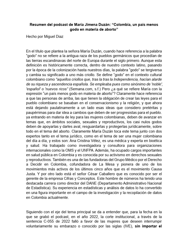 Resumen Del Podcast de María Jimena Duzán | PDF | El embarazo ...