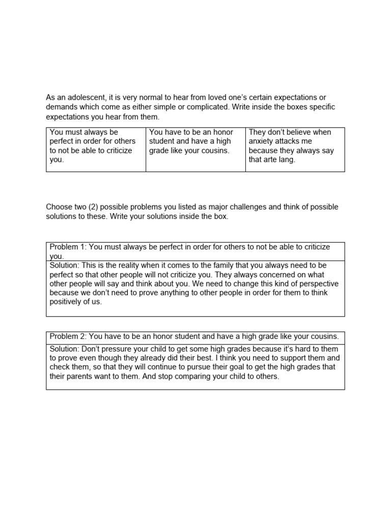 Adolescent Expectations and Solutions | PDF