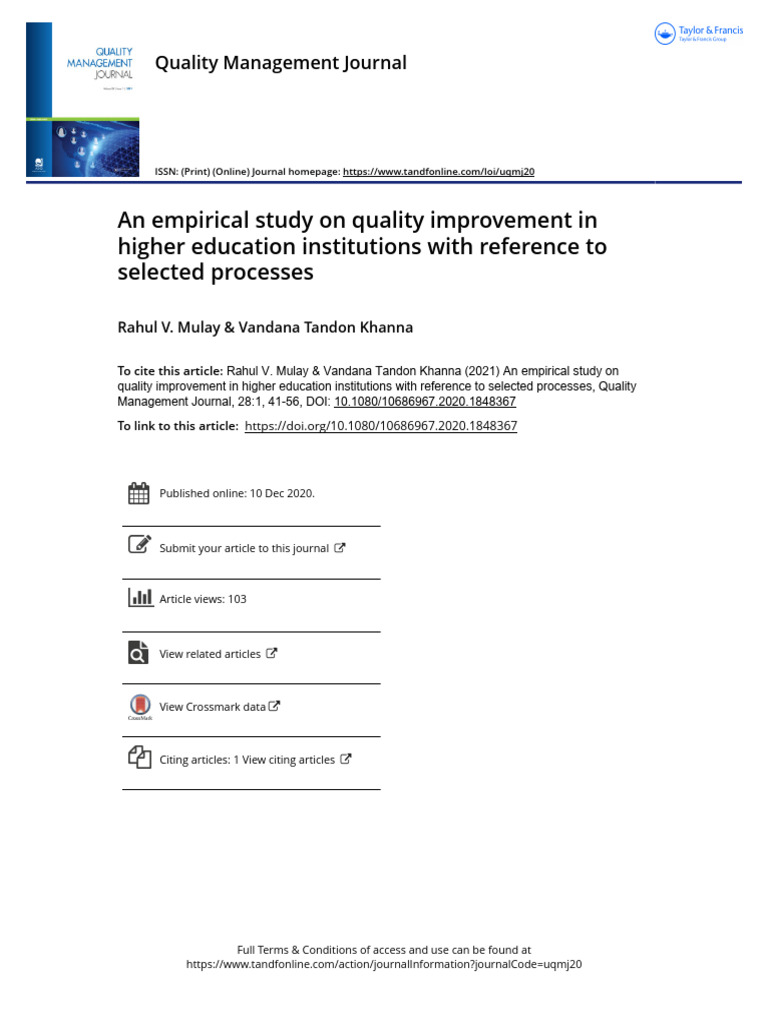 Journal Quality An Empirical Study On Quality Improvement in | PDF