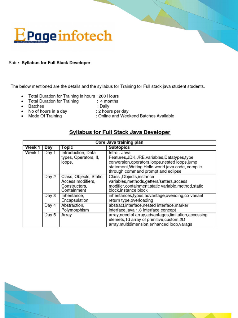 Full Stack Java Syllabus E Page | PDF | Spring Framework | Method ... Full Stack Java Syllabus E Page | PDF | Spring Framework | Method ...