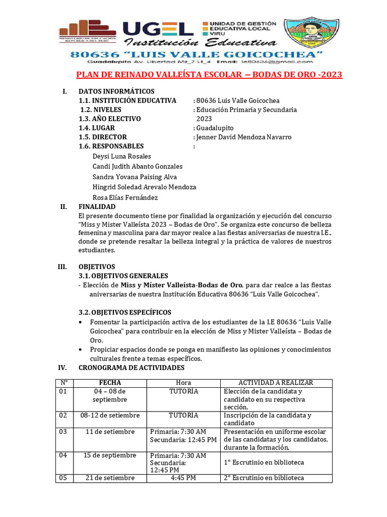 Plan de Reinado LVG 2023 | PDF