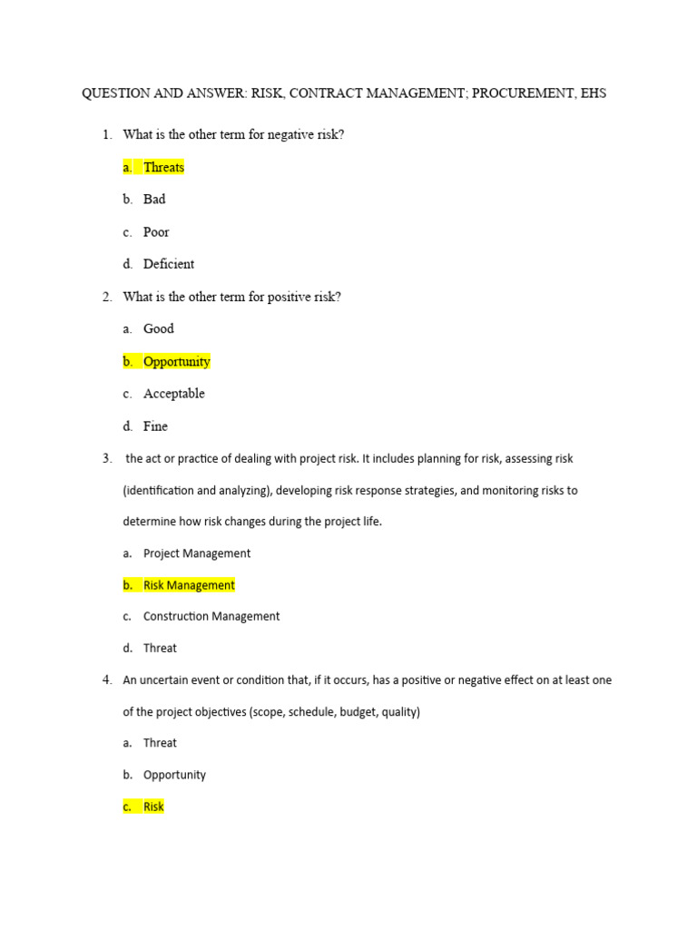 MSCM-600 Module-2 Questionnaire RiskConctract-ManagementProcEHS ...