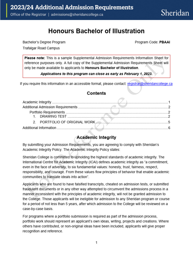 Sheridan 2023-24 Bachelors of Illustration Portfolio Requirements | PDF