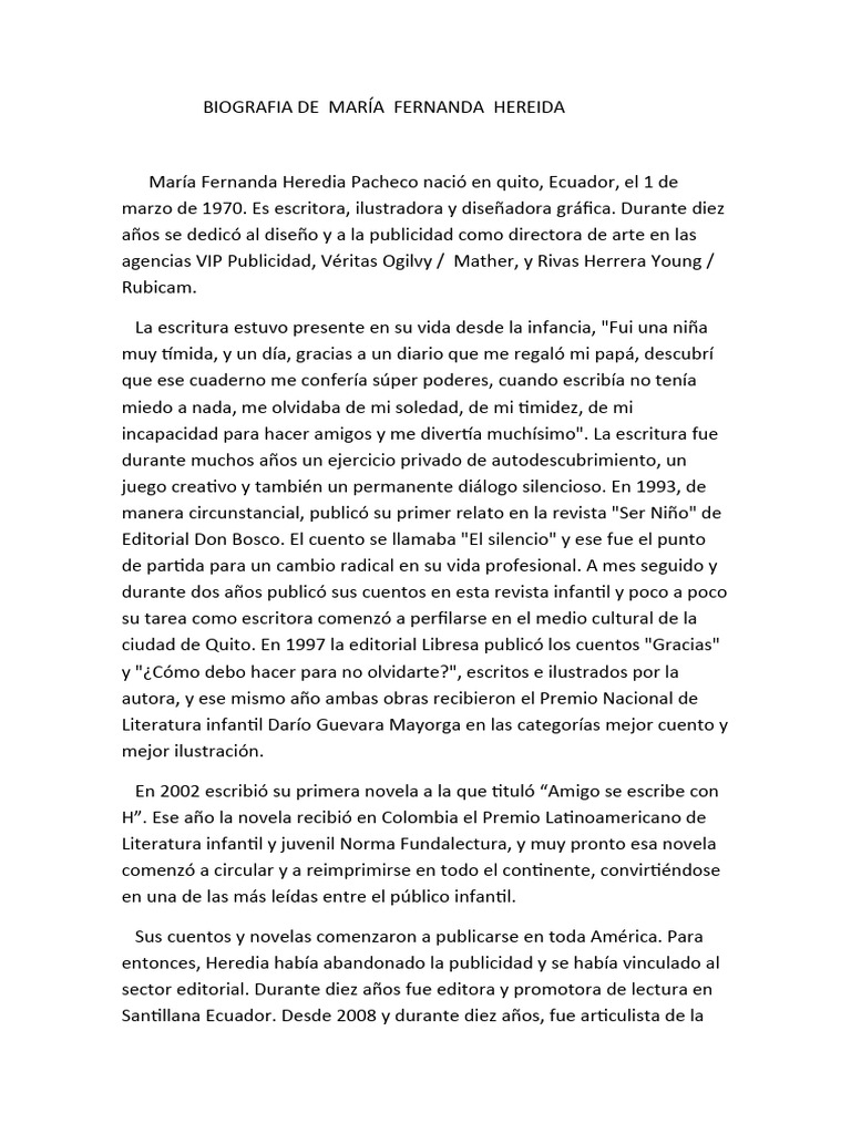 Biografia de María Fernanda Hereida | PDF